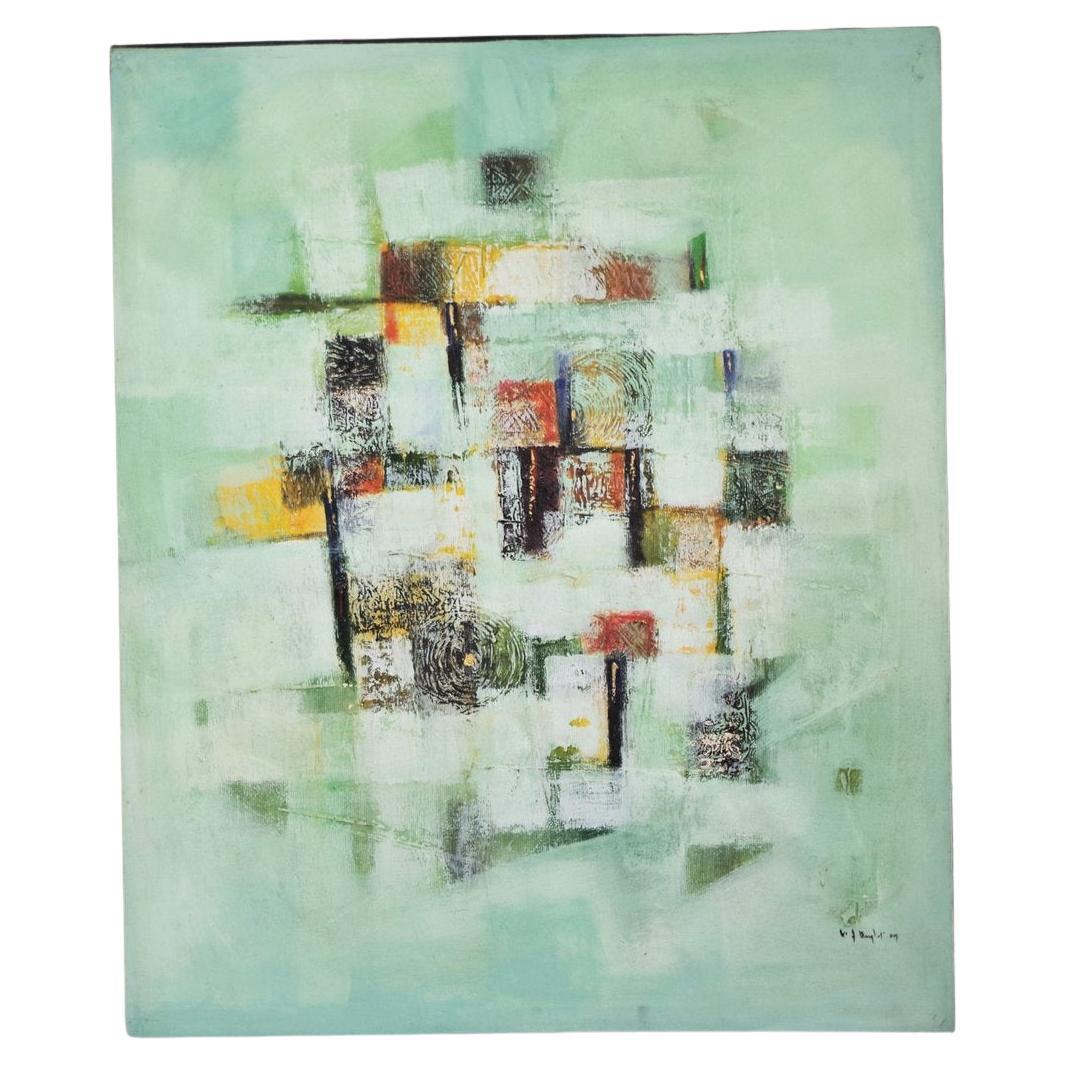Vintage Green Abstract Painting - Authentic Italian Early 2000s Canvas ...