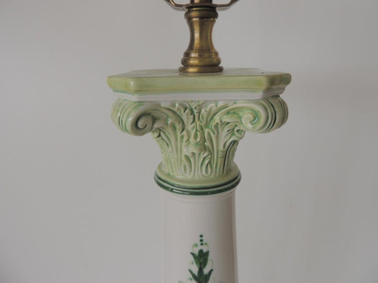 Vintage Green and White Column Table Lamp For Sale at 1stDibs