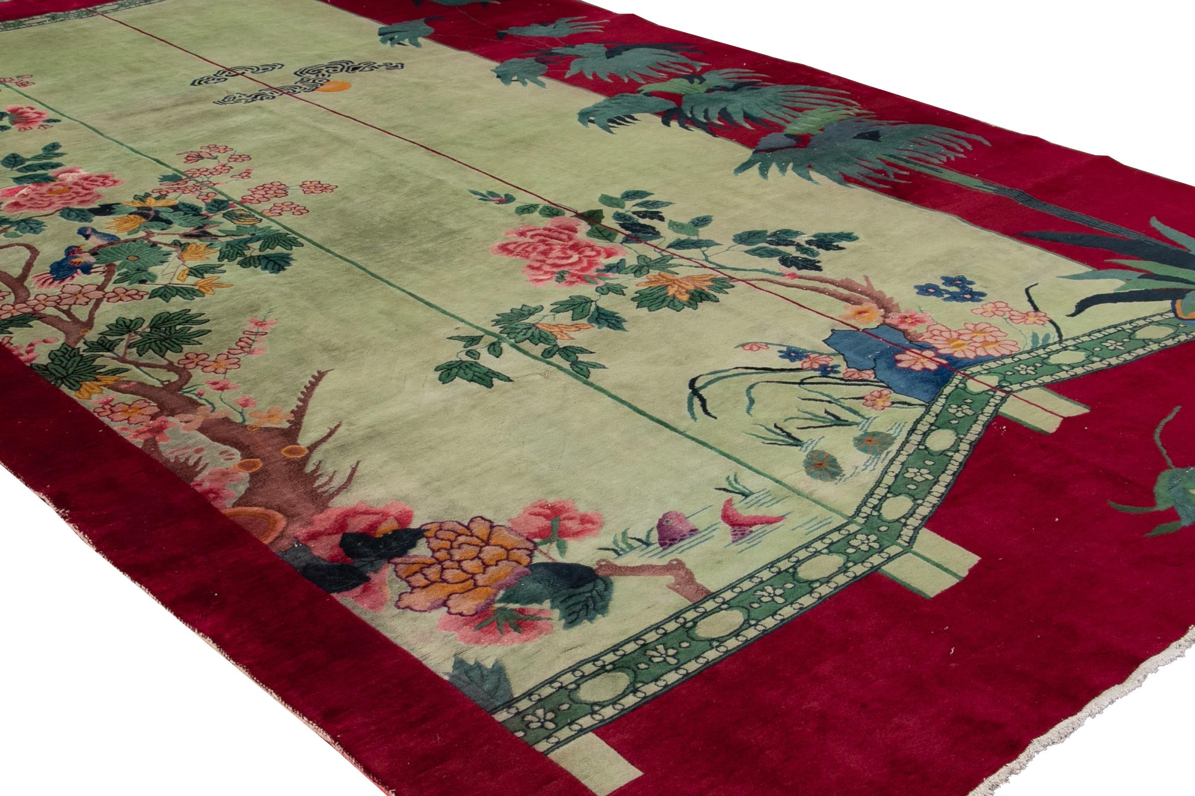 Vintage Green Art Deco Chinese Wool Rug For Sale at 1stDibs | green art ...