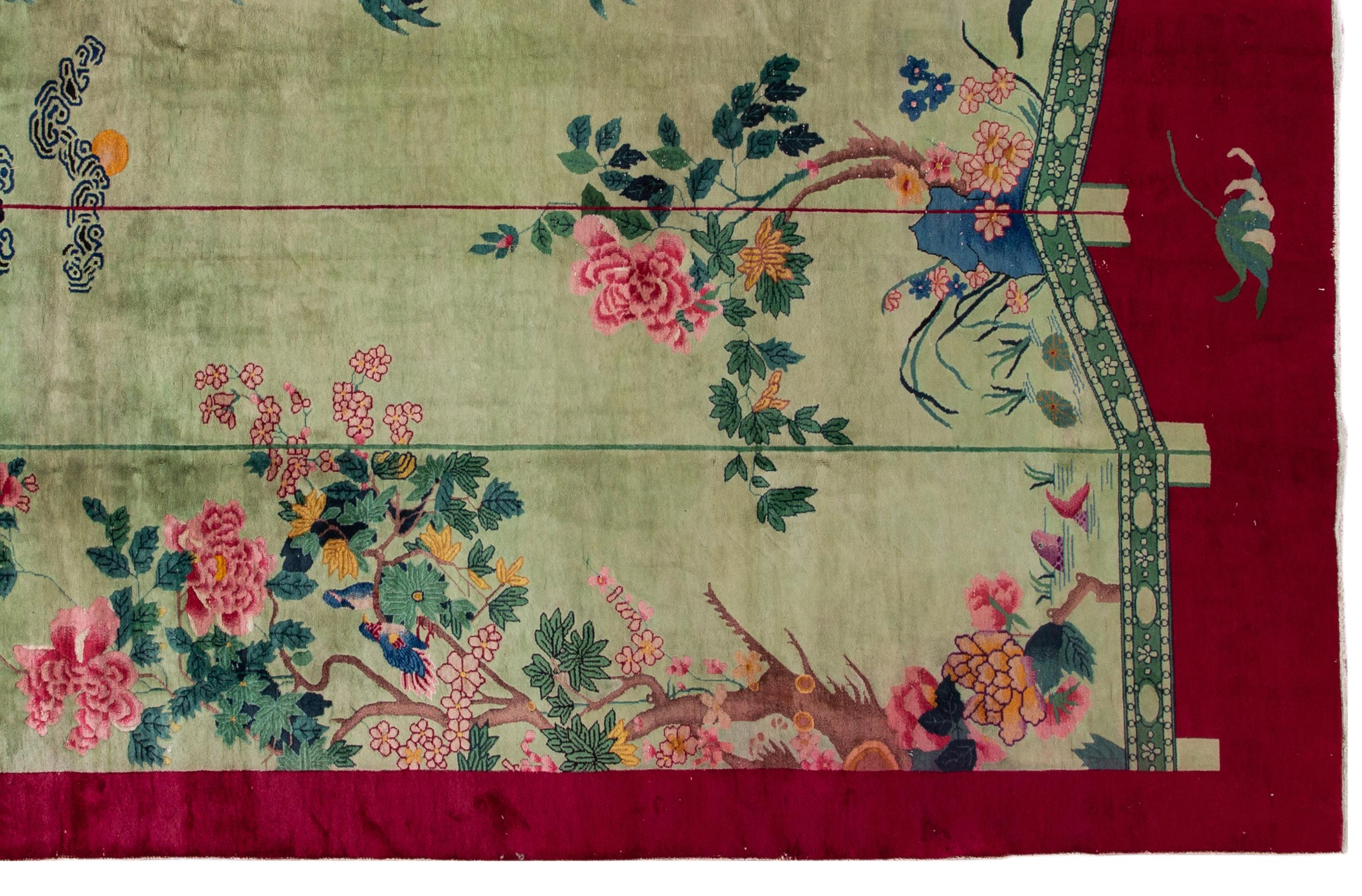 Vintage Green Art Deco Chinese Wool Rug For Sale at 1stDibs | green art ...