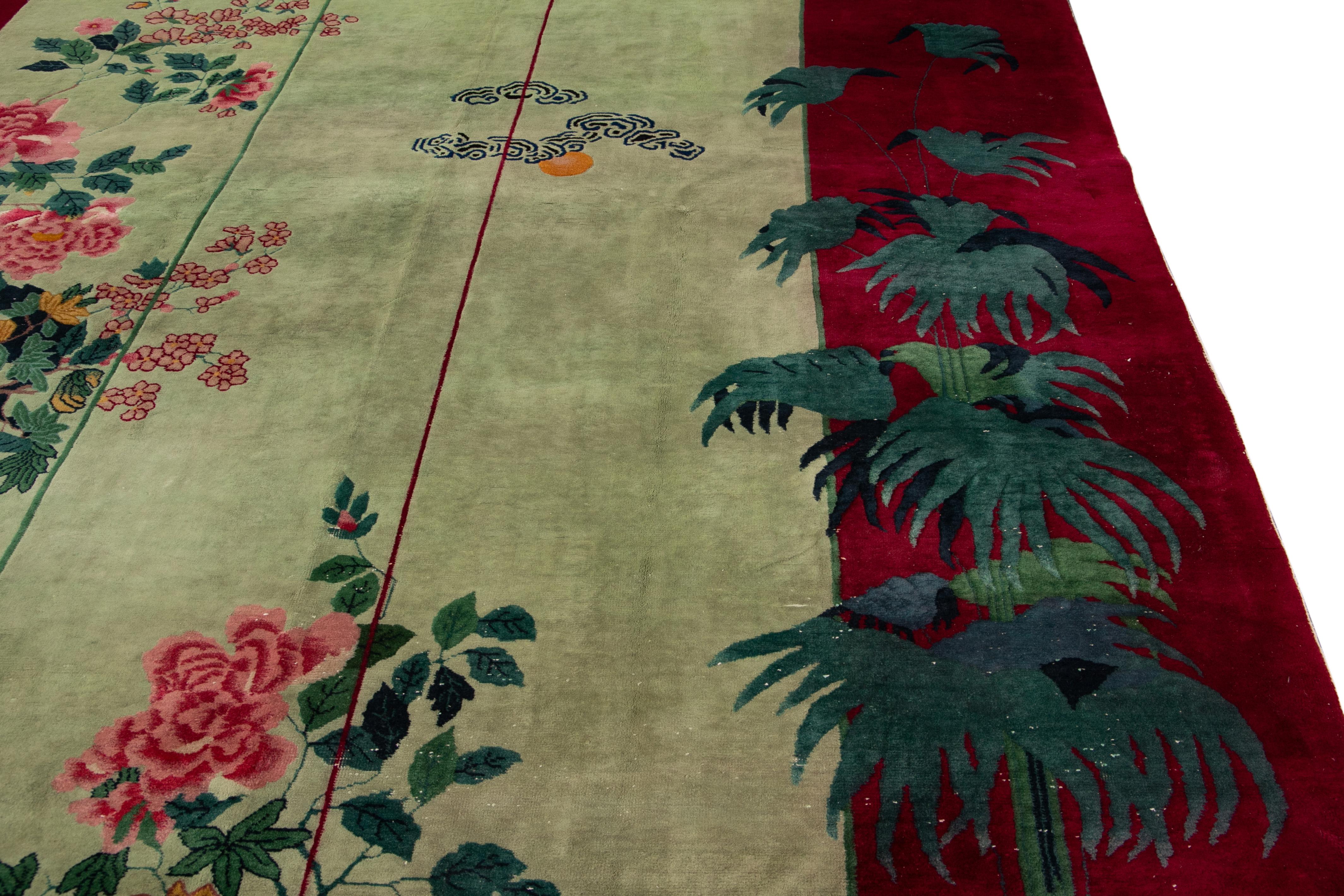 Vintage Green Art Deco Chinese Wool Rug For Sale at 1stDibs | green art ...