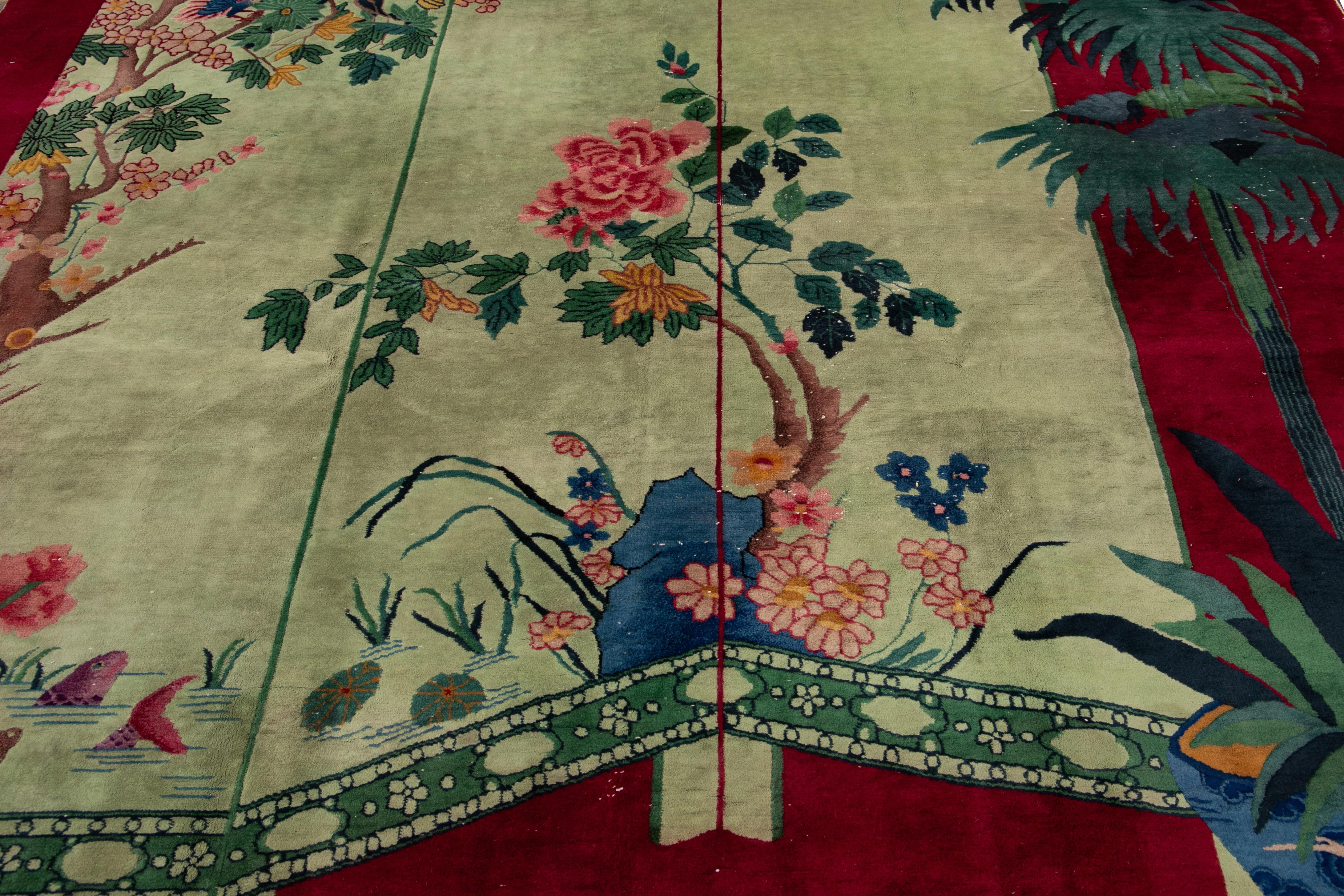 Vintage Green Art Deco Chinese Wool Rug For Sale at 1stDibs | green art ...