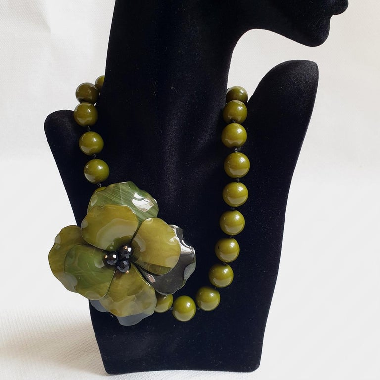 Vintage Green Bakelite Fashion Necklace, France 1970s at 1stDibs