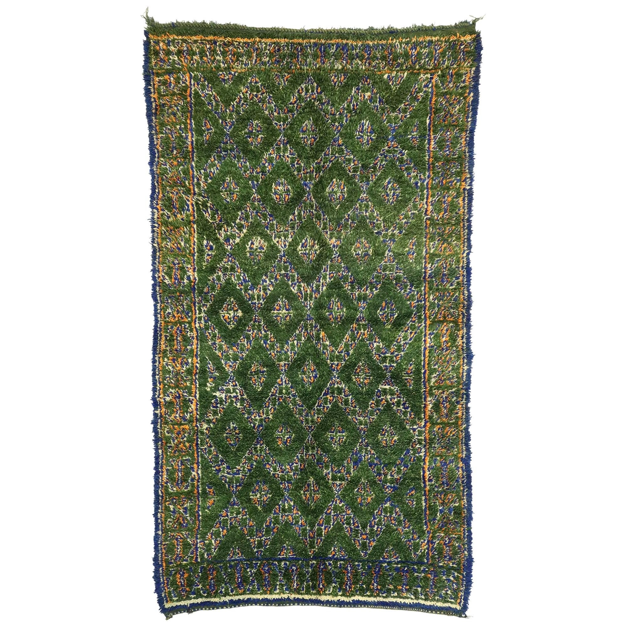 Vintage Green Beni M'Guild Moroccan Rug with Biophilic Design and ...