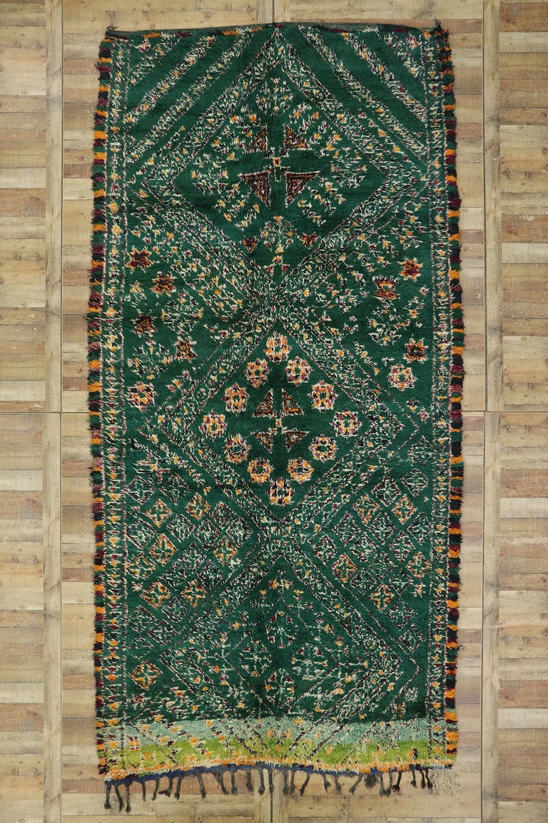 Vintage Green Beni M'guild Moroccan Rug with Jungalow Style For Sale at ...