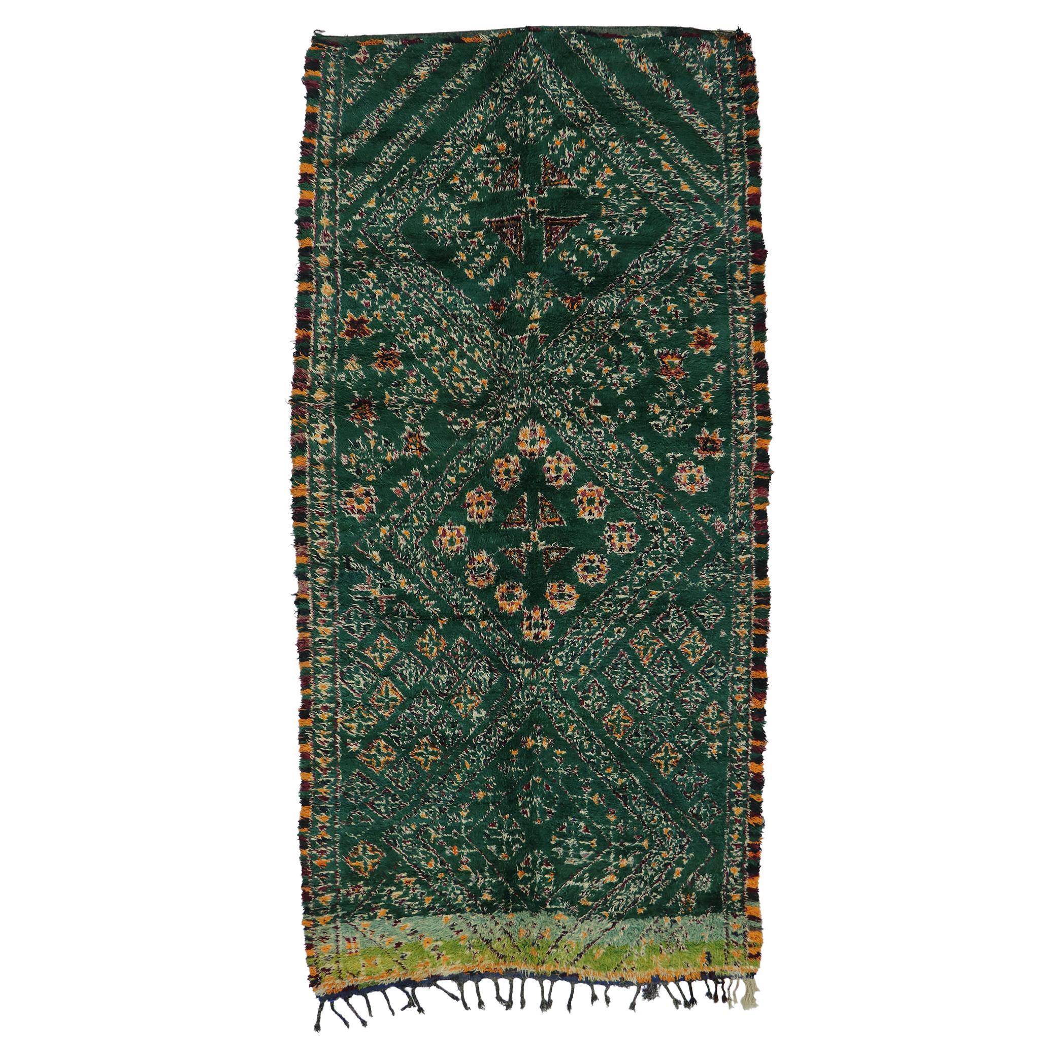 Vintage Green Beni M'guild Moroccan Rug with Jungalow Style For Sale at ...