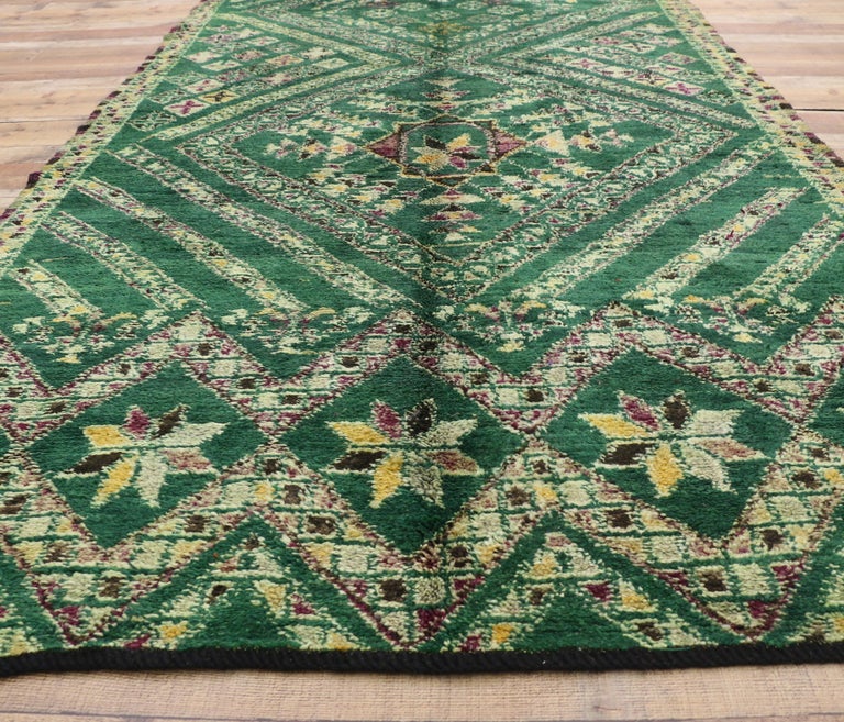 Vintage Green Beni Mguild Rug, Berber Moroccan Rug with Tribal Style ...