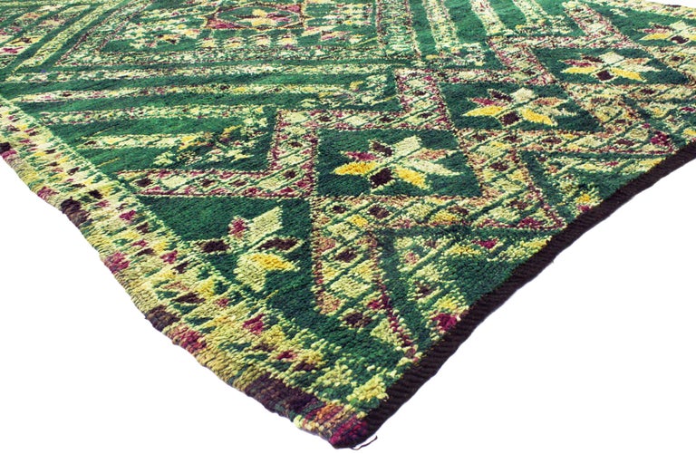 Vintage Green Beni Mguild Rug, Berber Moroccan Rug with Tribal Style ...