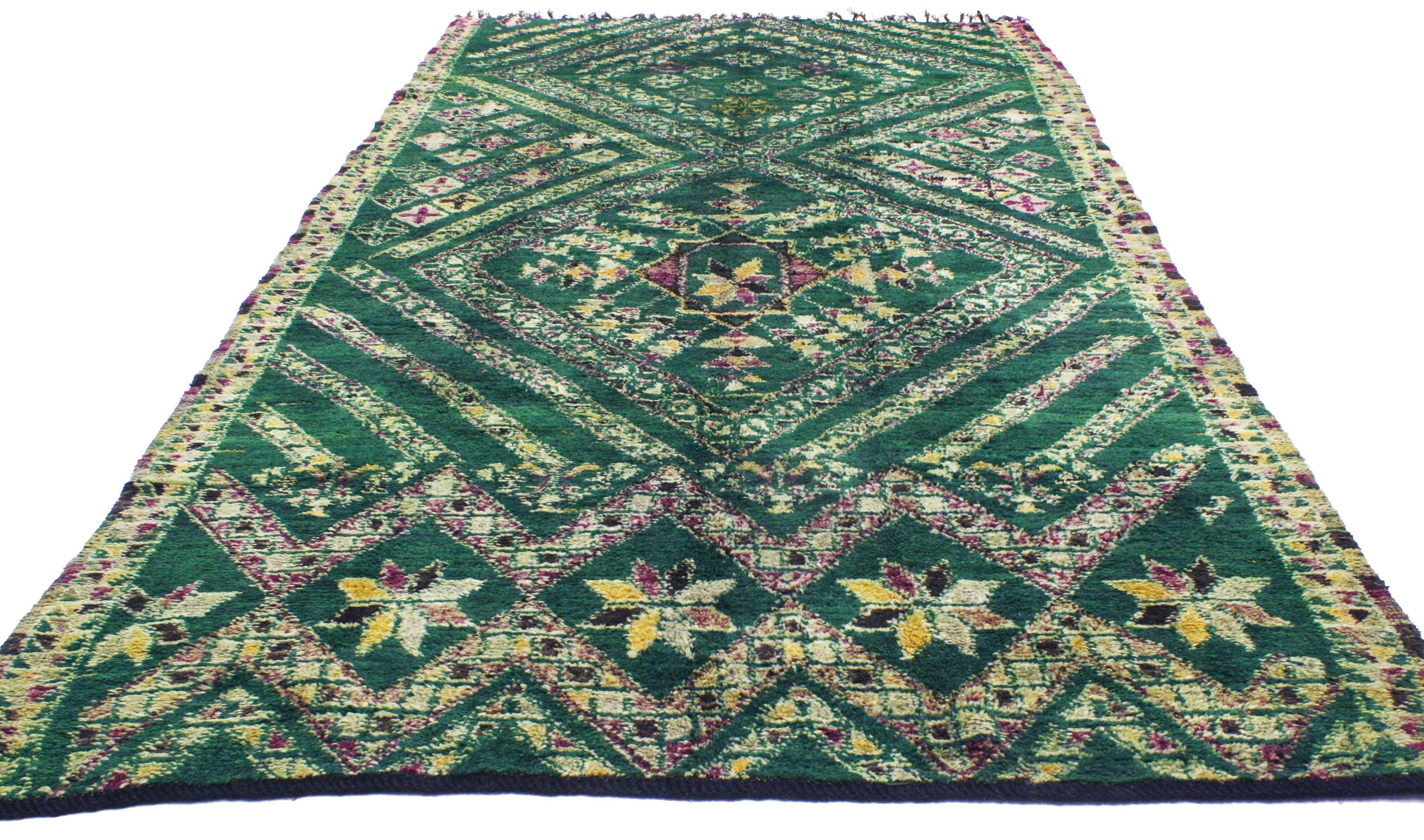 Vintage Green Beni Mguild Rug, Berber Moroccan Rug with Tribal Style ...
