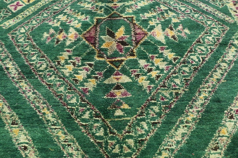 Vintage Green Beni Mguild Rug, Berber Moroccan Rug with Tribal Style ...