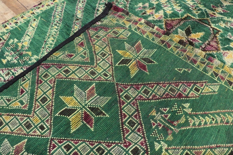 Vintage Green Beni Mguild Rug, Berber Moroccan Rug with Tribal Style ...