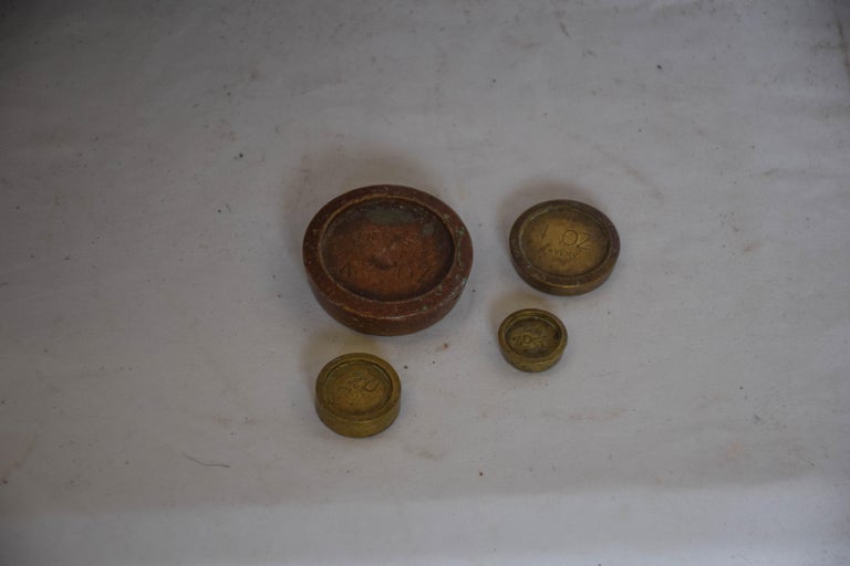 Vintage Green British Weight Balance Scale with Counterweights at 1stDibs