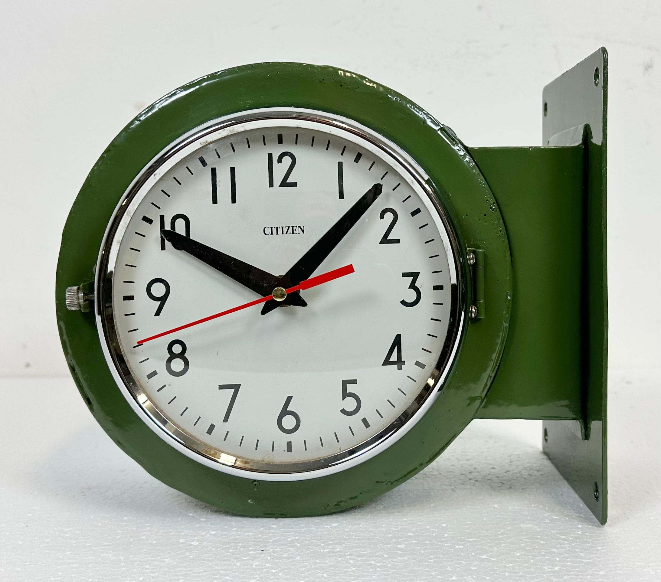 Vintage Green Citizen Double-Sided Navy Wall Clock, 1980s at 1stDibs