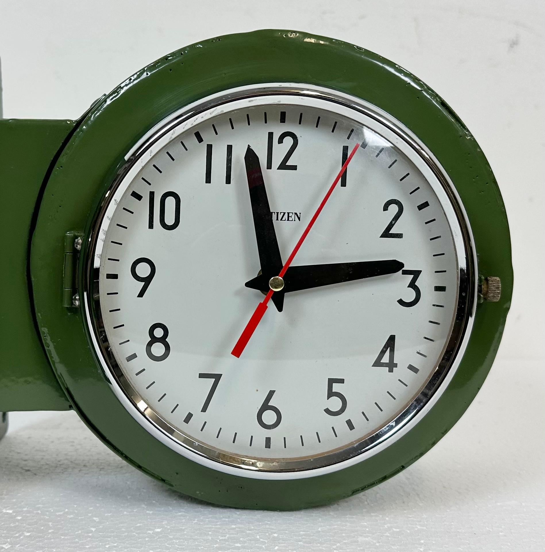 Vintage Green Citizen Double-Sided Navy Wall Clock, 1980s at 1stDibs