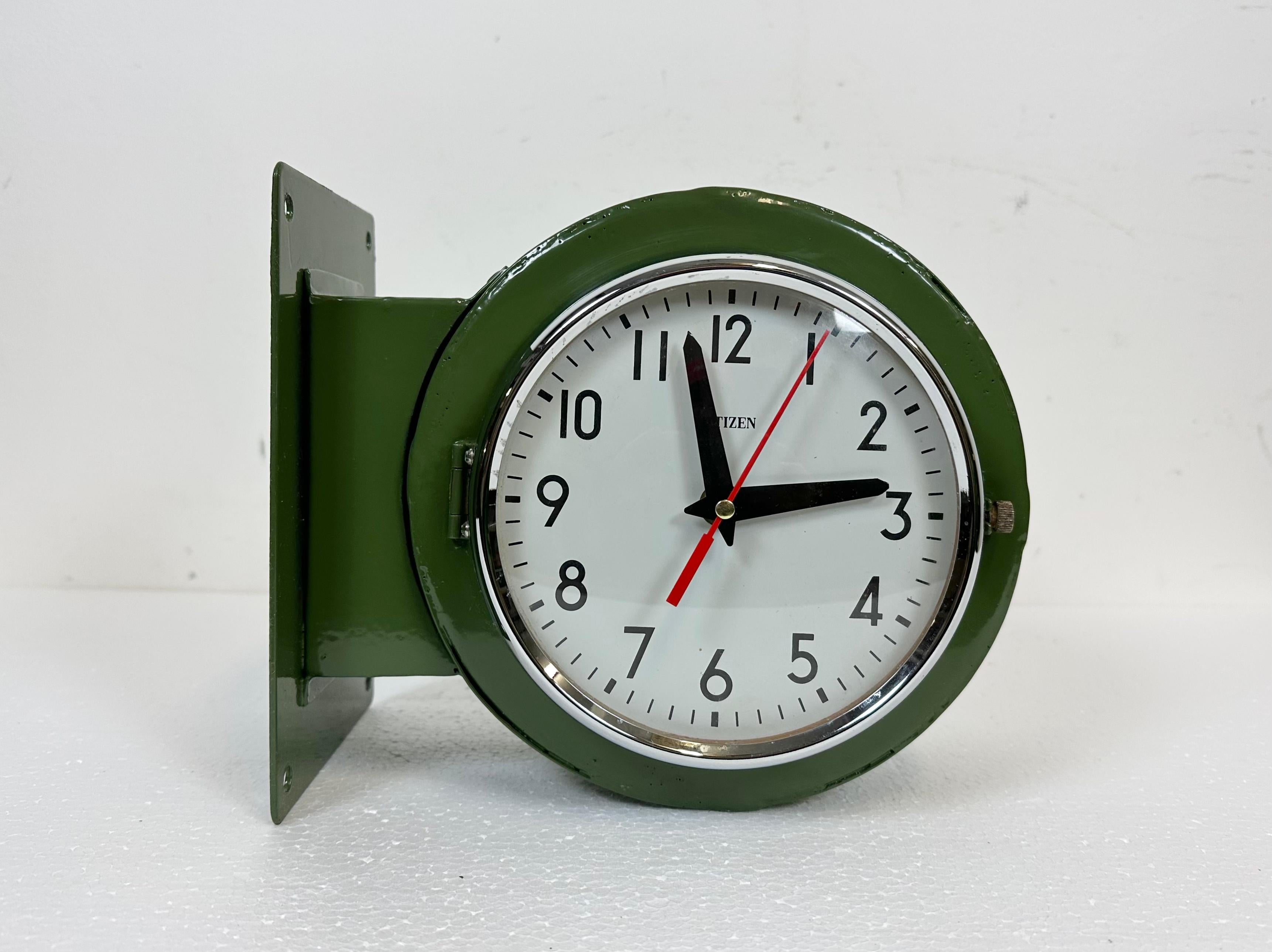 Vintage Green Citizen Double-Sided Navy Wall Clock, 1980s at 1stDibs