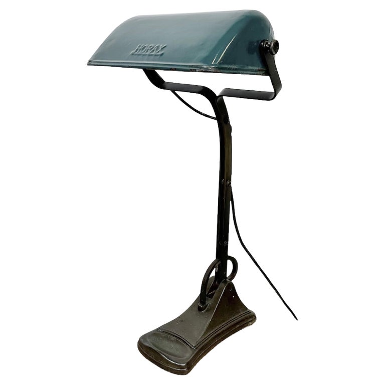 Vintage Green Enamel Bank Lamp from Horax, 1930s For Sale at 1stDibs