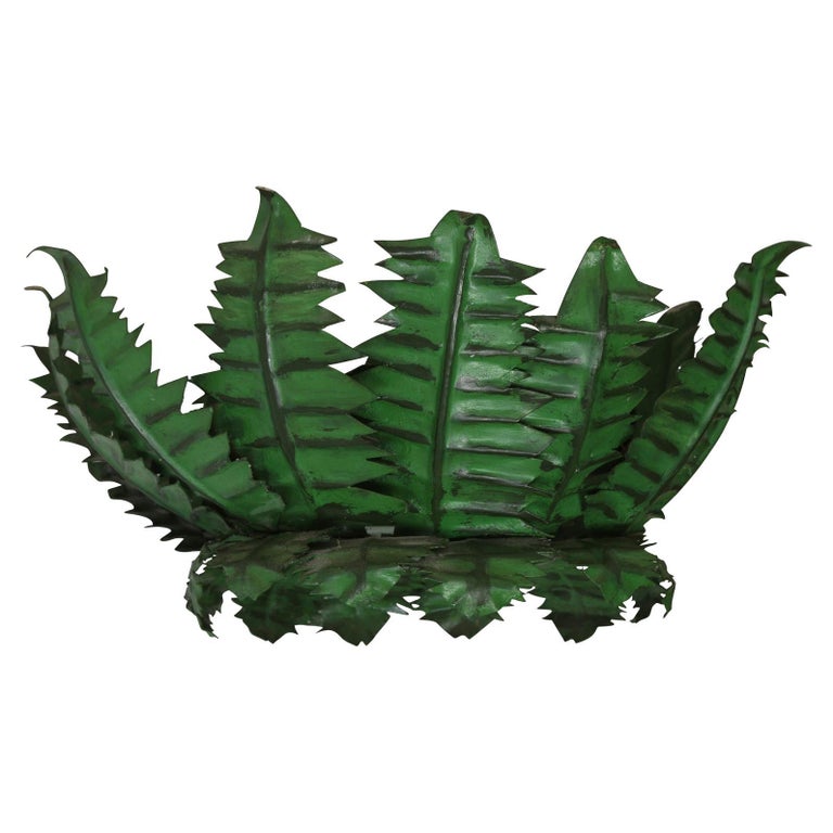 Vintage Green Fern Leaf Semi-Flush Light For Sale at 1stDibs