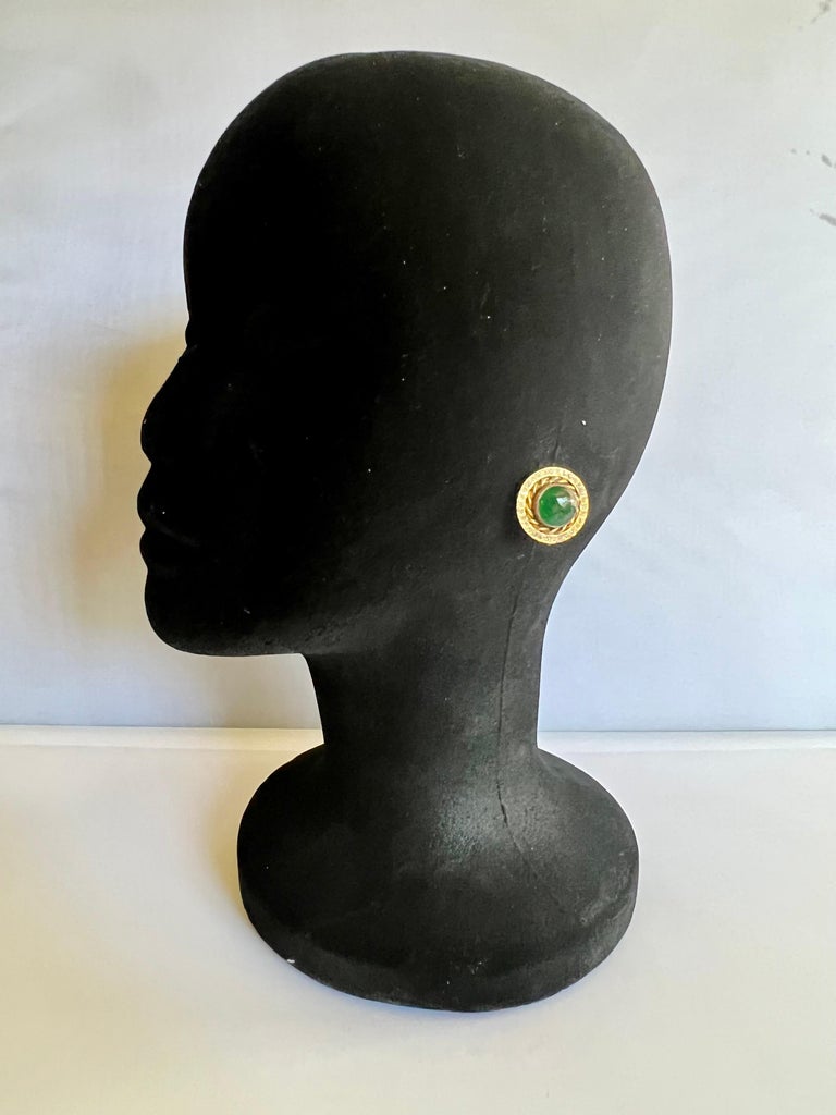 Vintage Green Glass Diamante Coco Chanel Button Earrings For Sale at ...