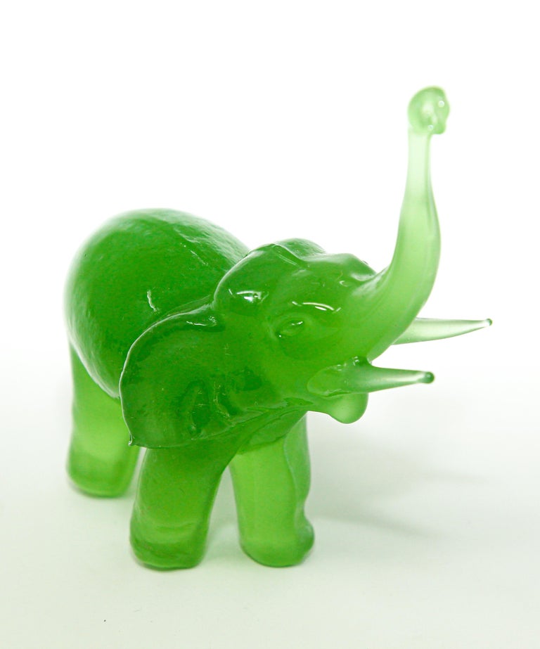 Vintage Green Glass Elephants Group Sculptures at 1stDibs