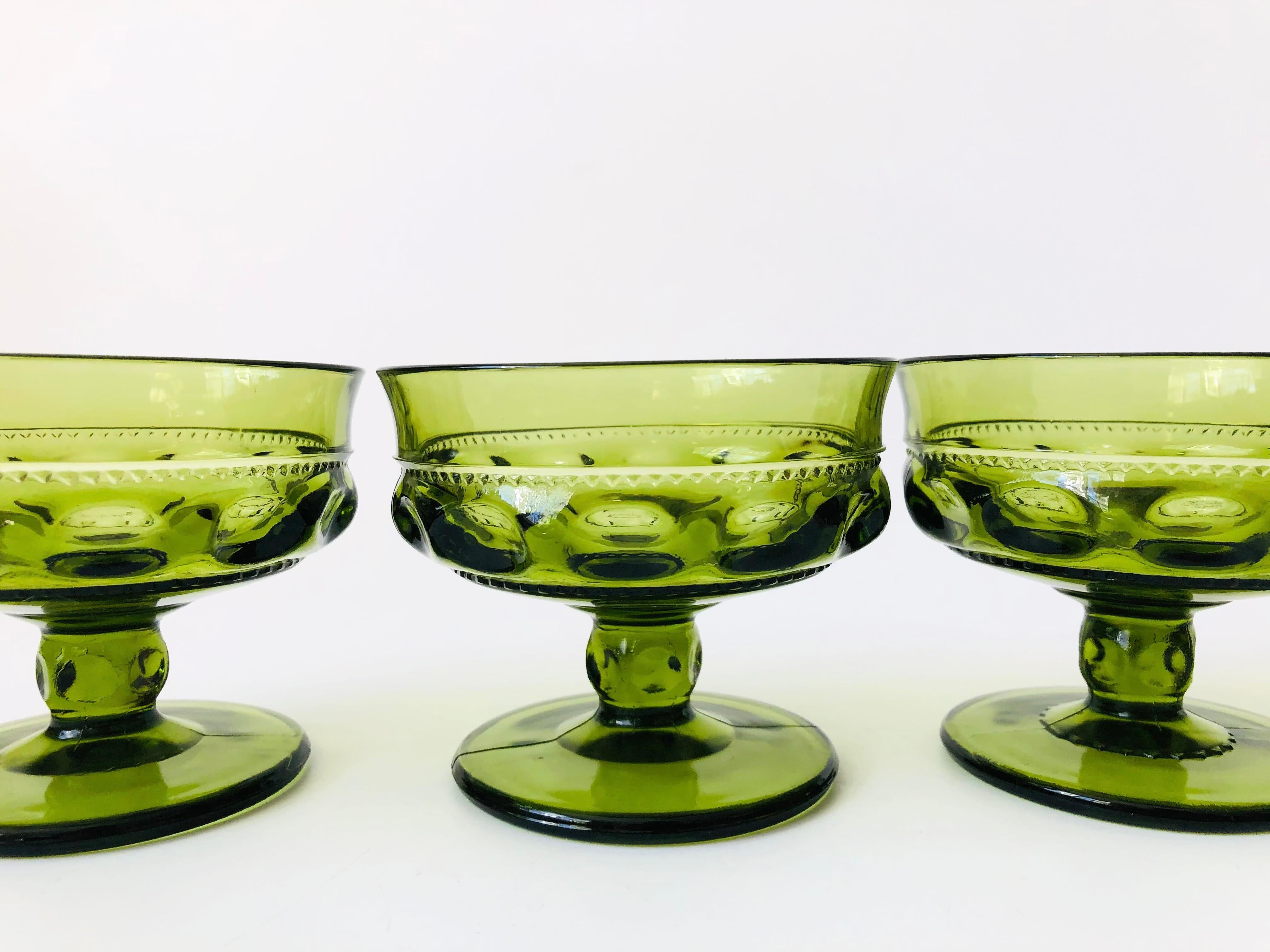 Vintage Green Indiana Glass Kings Crown Coupe Glasses, Set of 4 at 1stDibs