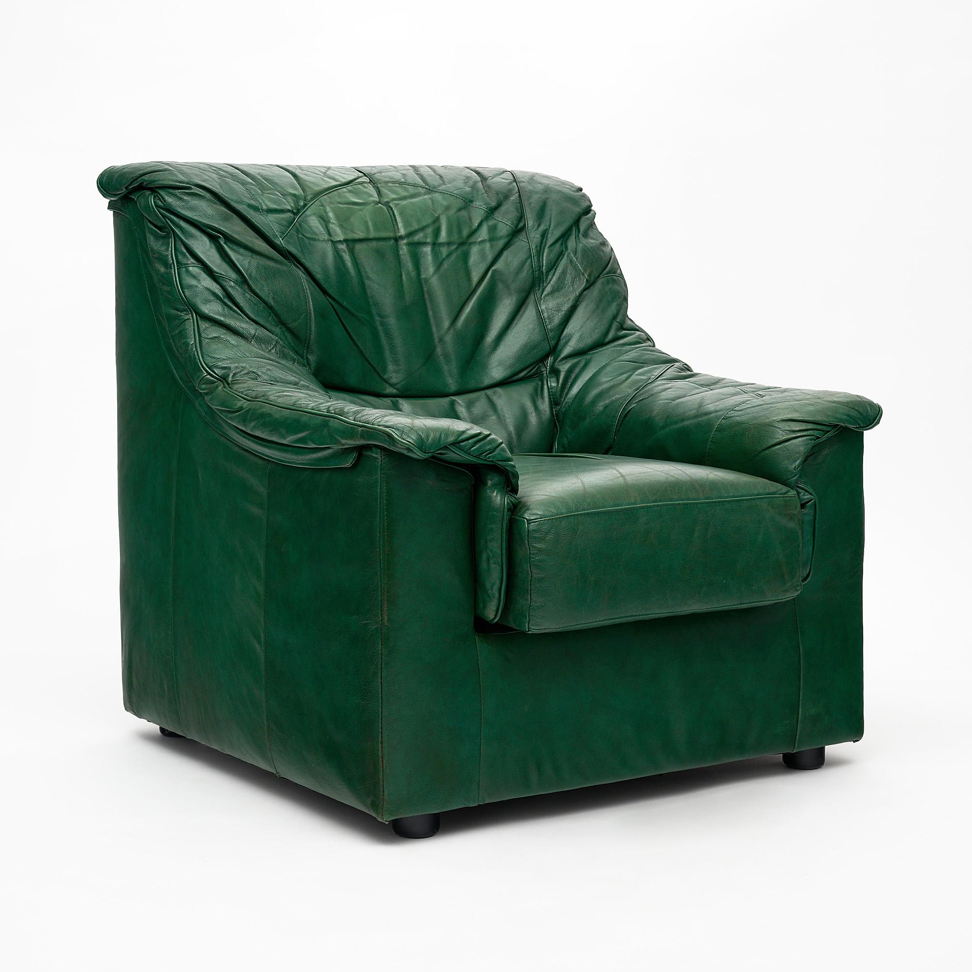 Vintage Green Leather Armchairs at 1stDibs