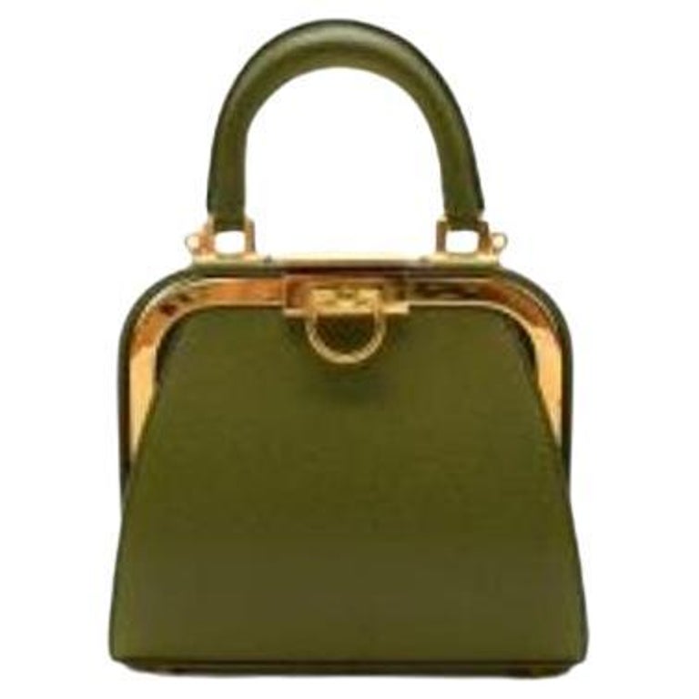 Vintage Green Leather Mini Top Handle For Sale at 1stDibs