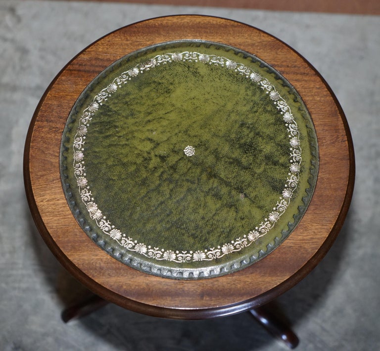 Vintage Green Leather with Gold Leaf Inlay Hardwood Tripod Lamp Side ...