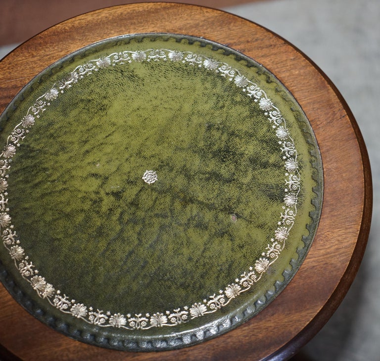 Vintage Green Leather with Gold Leaf Inlay Hardwood Tripod Lamp Side ...