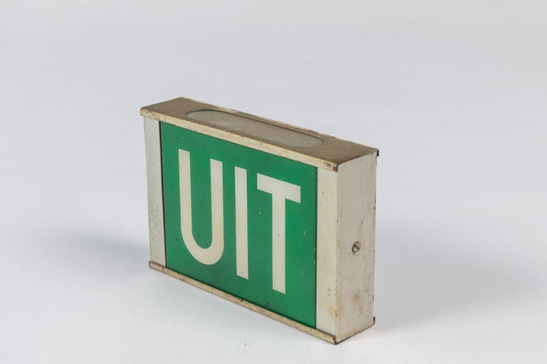 Vintage Green Metal "Exit/Uit" Sign For Sale at 1stDibs