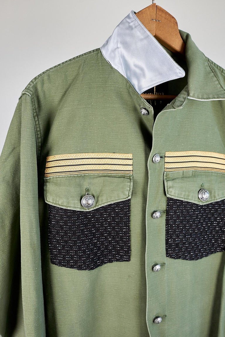 Vintage Green Military Jacket Gold Braid Black Tweed Silver Silk J ...