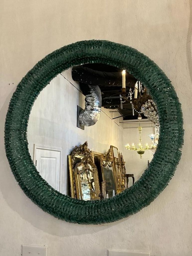 Vintage Green Murano Glass Round Mirror For Sale at 1stDibs