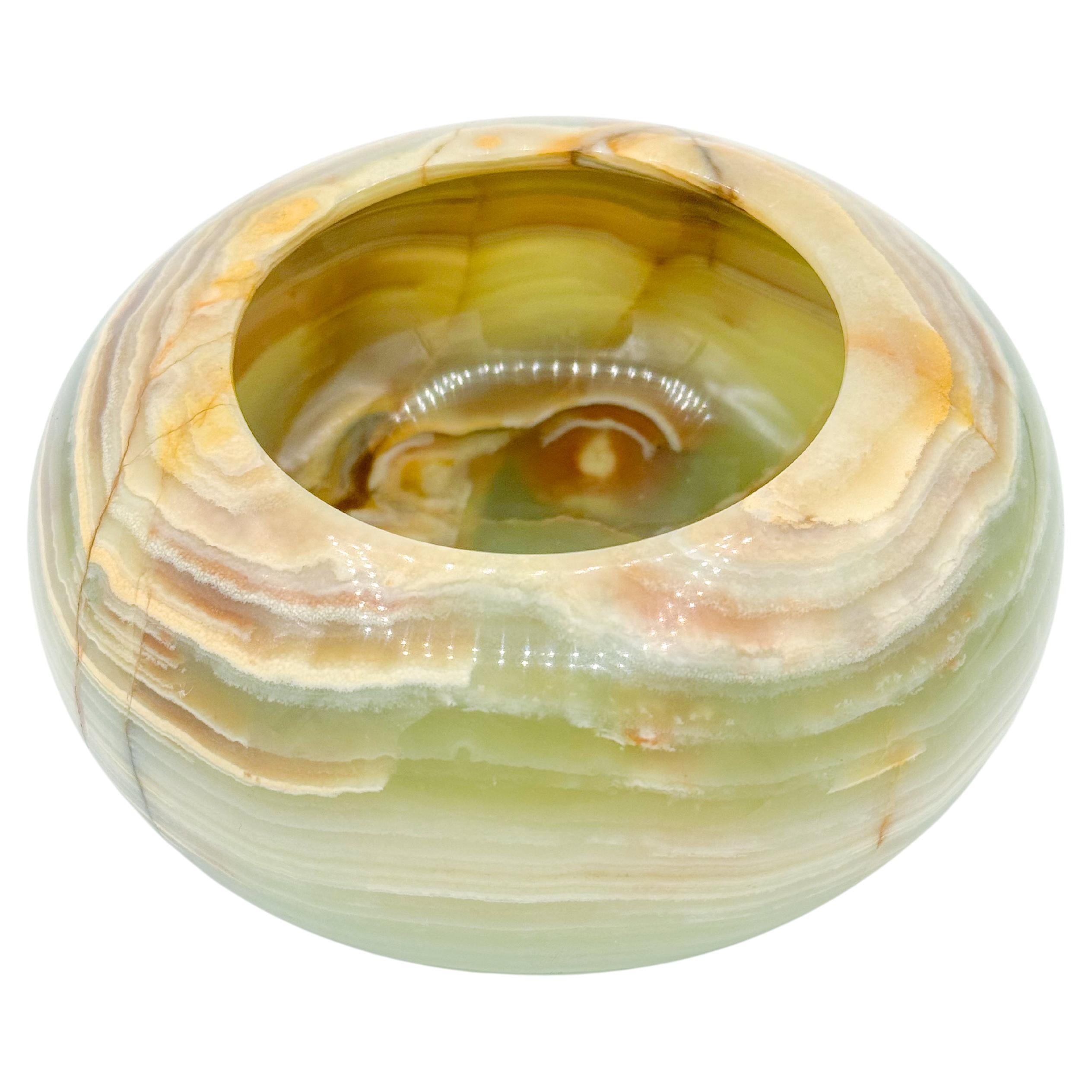 Vintage Green Onyx Stone Decorative Catchall Bowl Flower Vase Planter ...