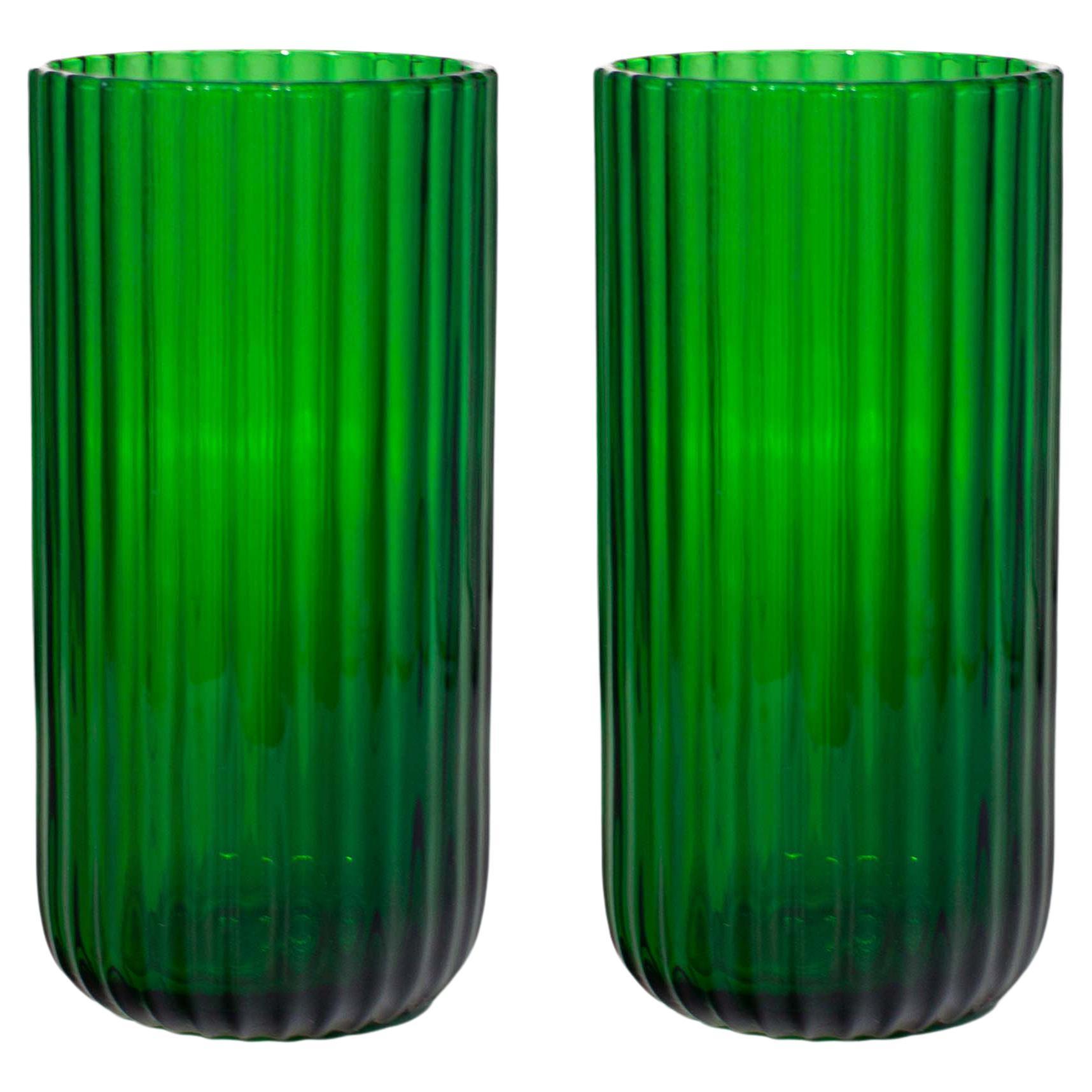 Vintage Green Ribbed Tall Glass at 1stDibs