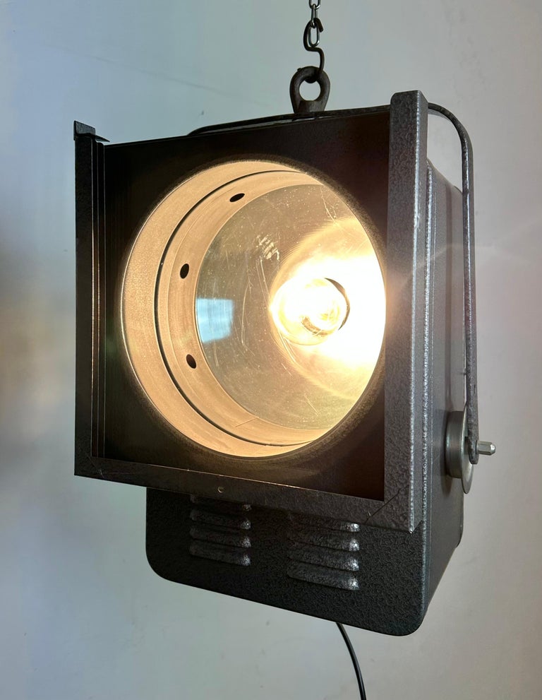 Vintage Grey Theatre Spotlight with Glass Cover, 1980s For Sale at 1stDibs