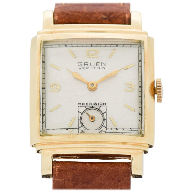 Vintage Gruen Veri-Thin Precision 14 Karat Yellow Gold Watch, 1947 at 1stDibs