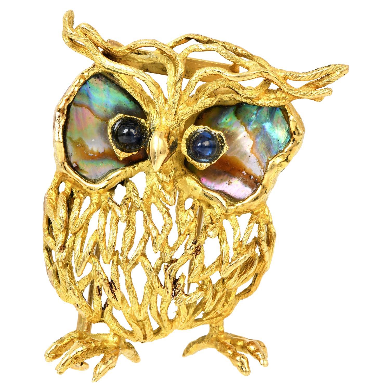 Vintage Swiss Gubelin Textured 18 Karat Gold Tiger-Eye Ruby Fox Pin ...