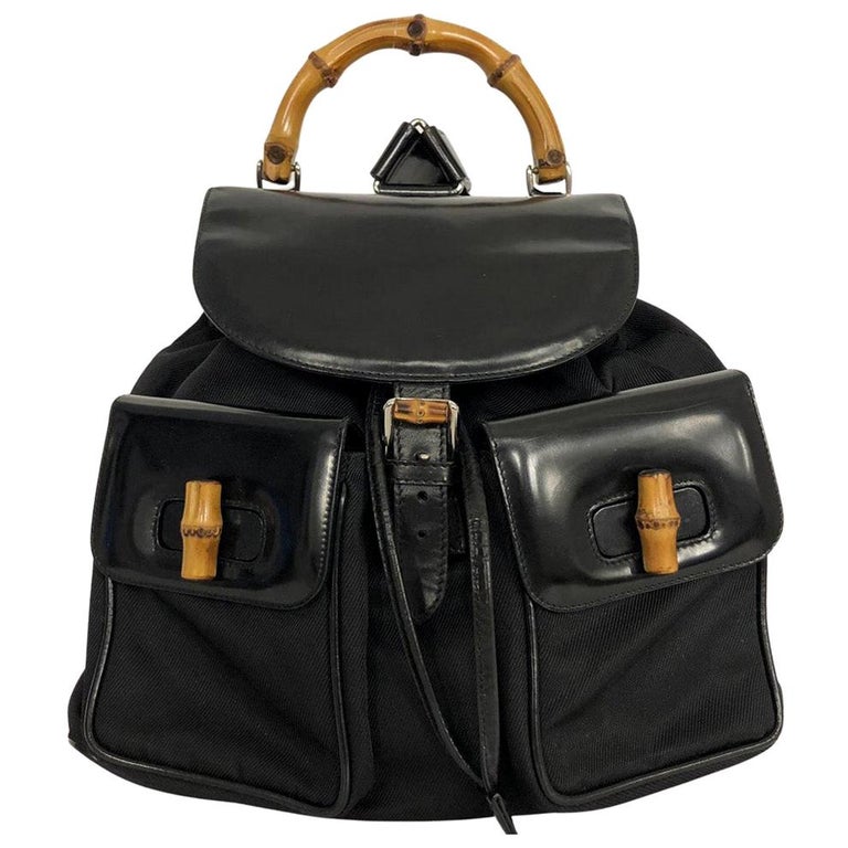 Vintage Gucci Bamboo Backpack Black - Large Size For Sale at 1stDibs ...