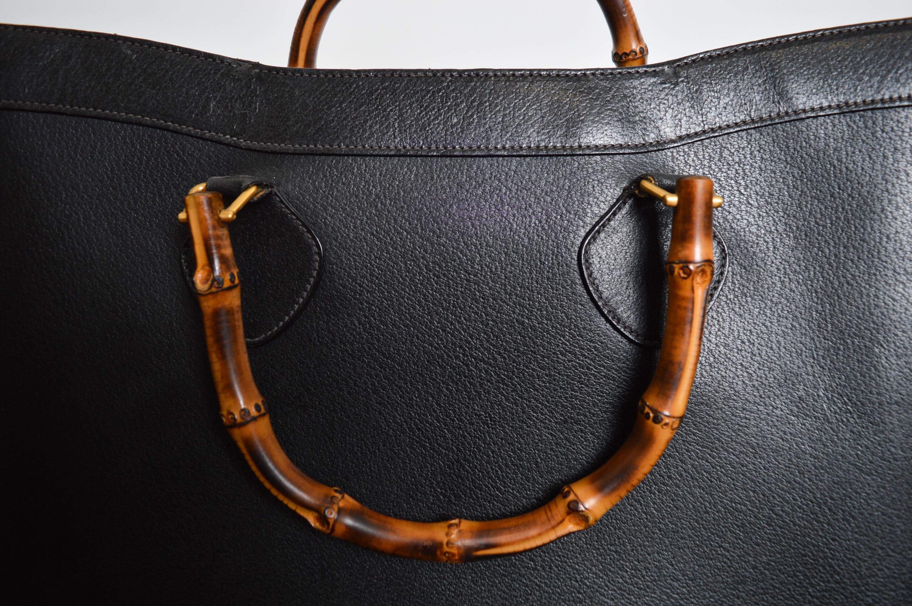 Vintage Gucci Black leather Bamboo Handle Extra Large Diana XL Tote Bag For Sale at 1stDibs