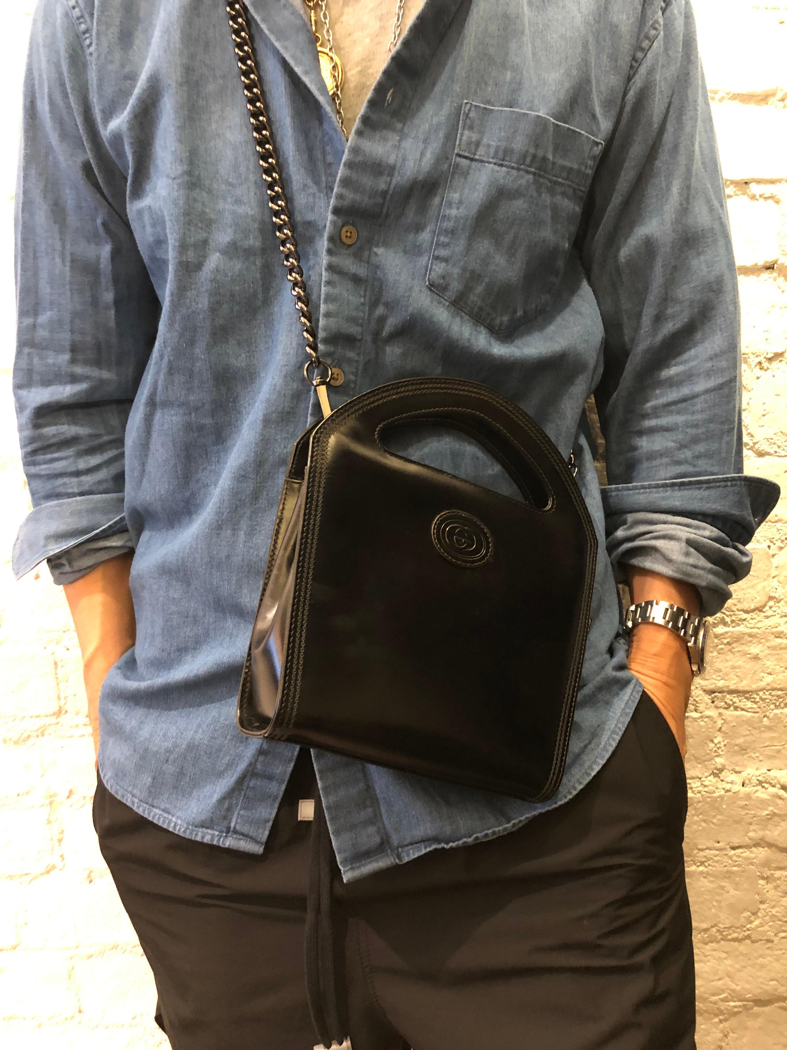 Vintage GUCCI Black Leather Mini Book Tote Bag For Sale at 1stDibs ...