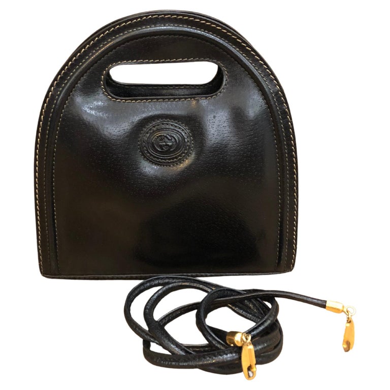 Vintage GUCCI Black Leather Mini Book Tote Bag at 1stDibs