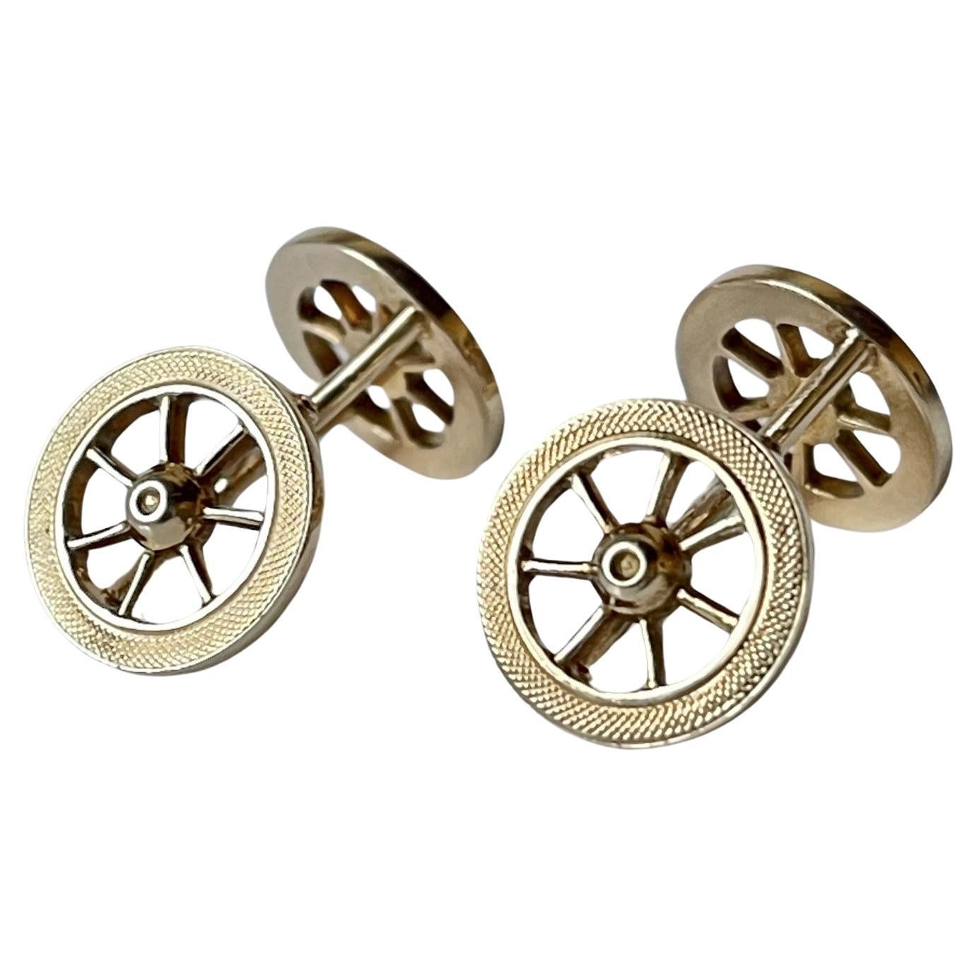 Vintage Gucci Car Wheel 18K Gold Cufflinks For Sale at 1stDibs