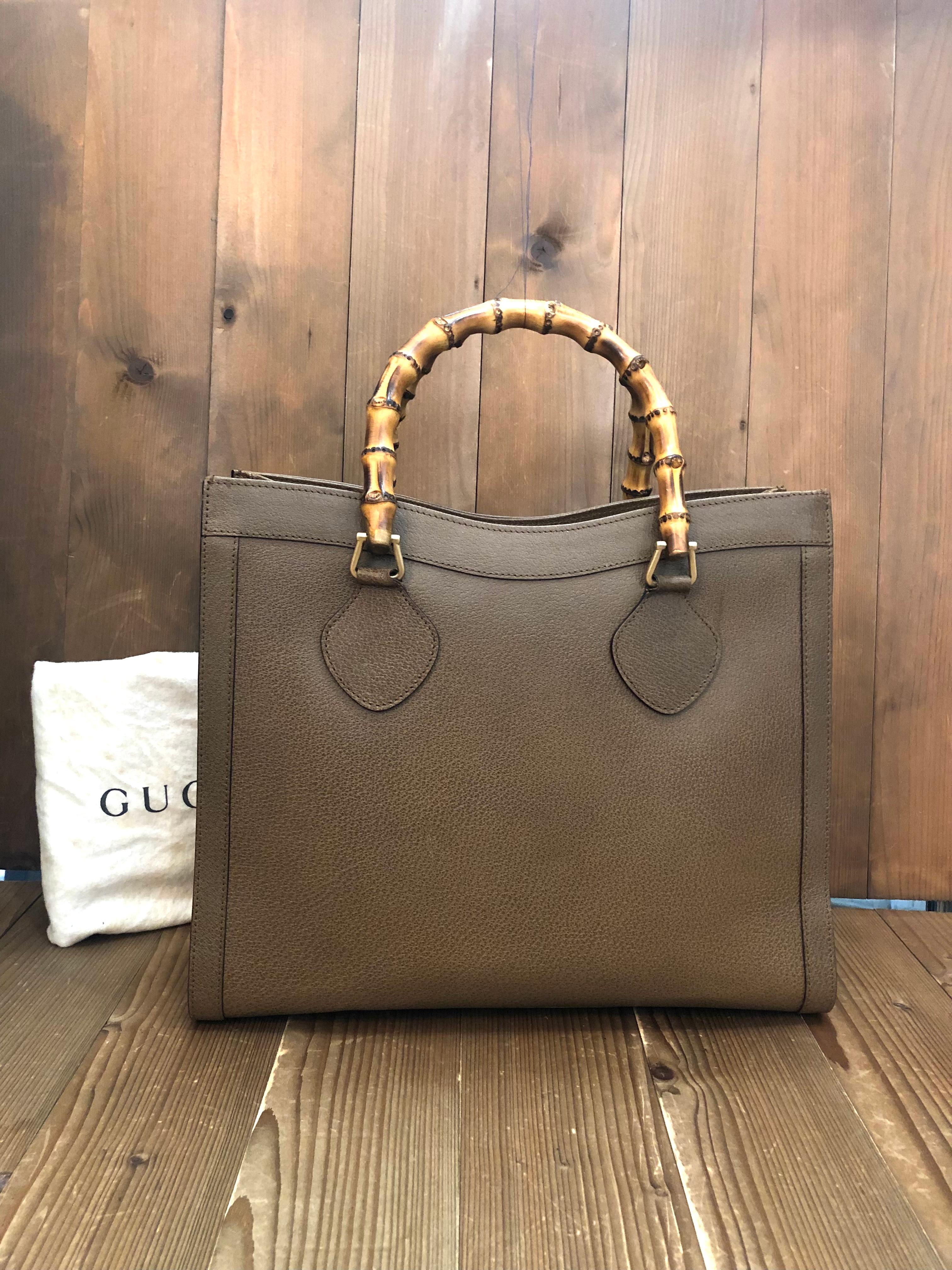 Vintage GUCCI Diana Tote Bamboo Tote Bag Leather Brown/Green (Medium ...