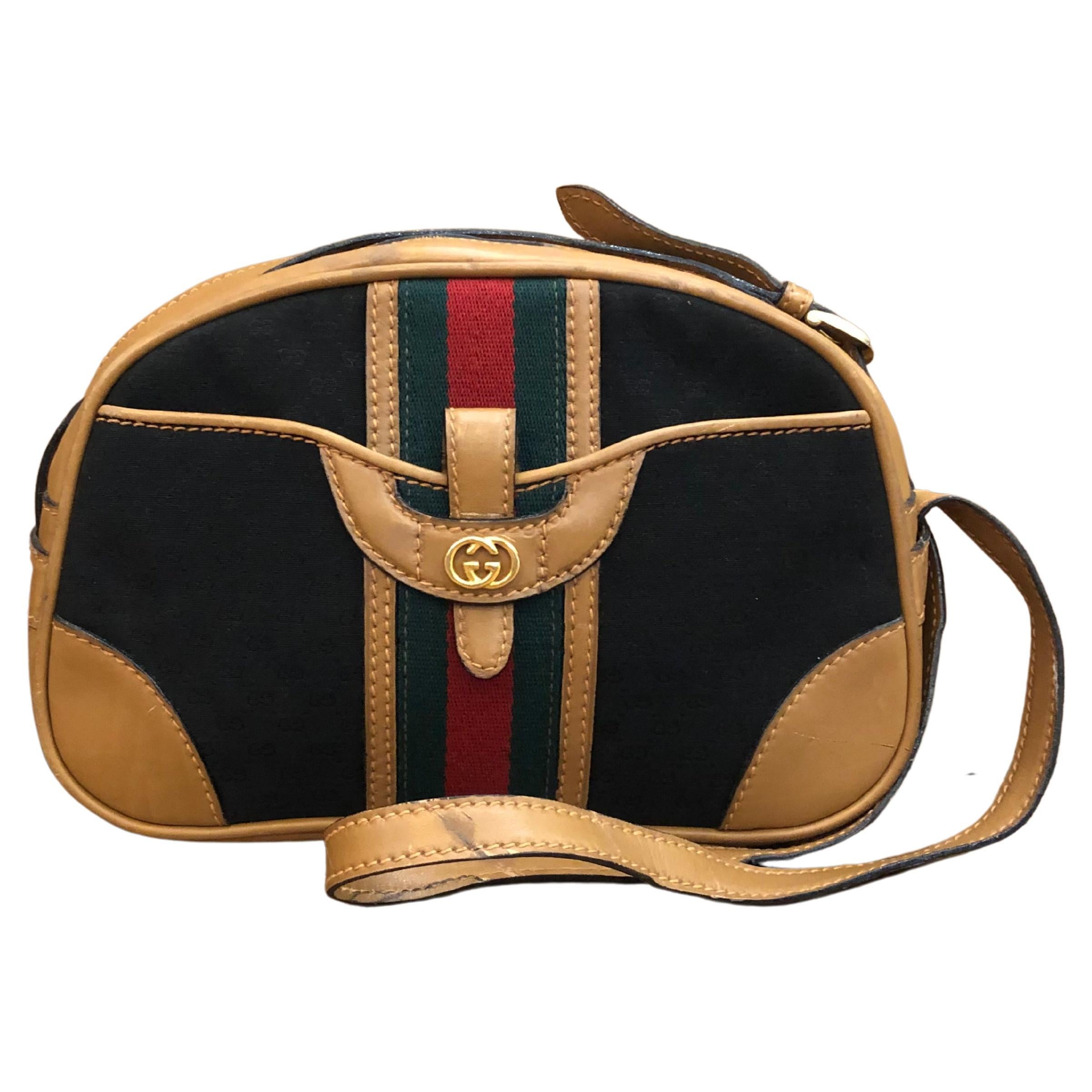 Vintage GUCCI Web Navy Micro GG Jacquard Shoulder Bag For Sale at ...