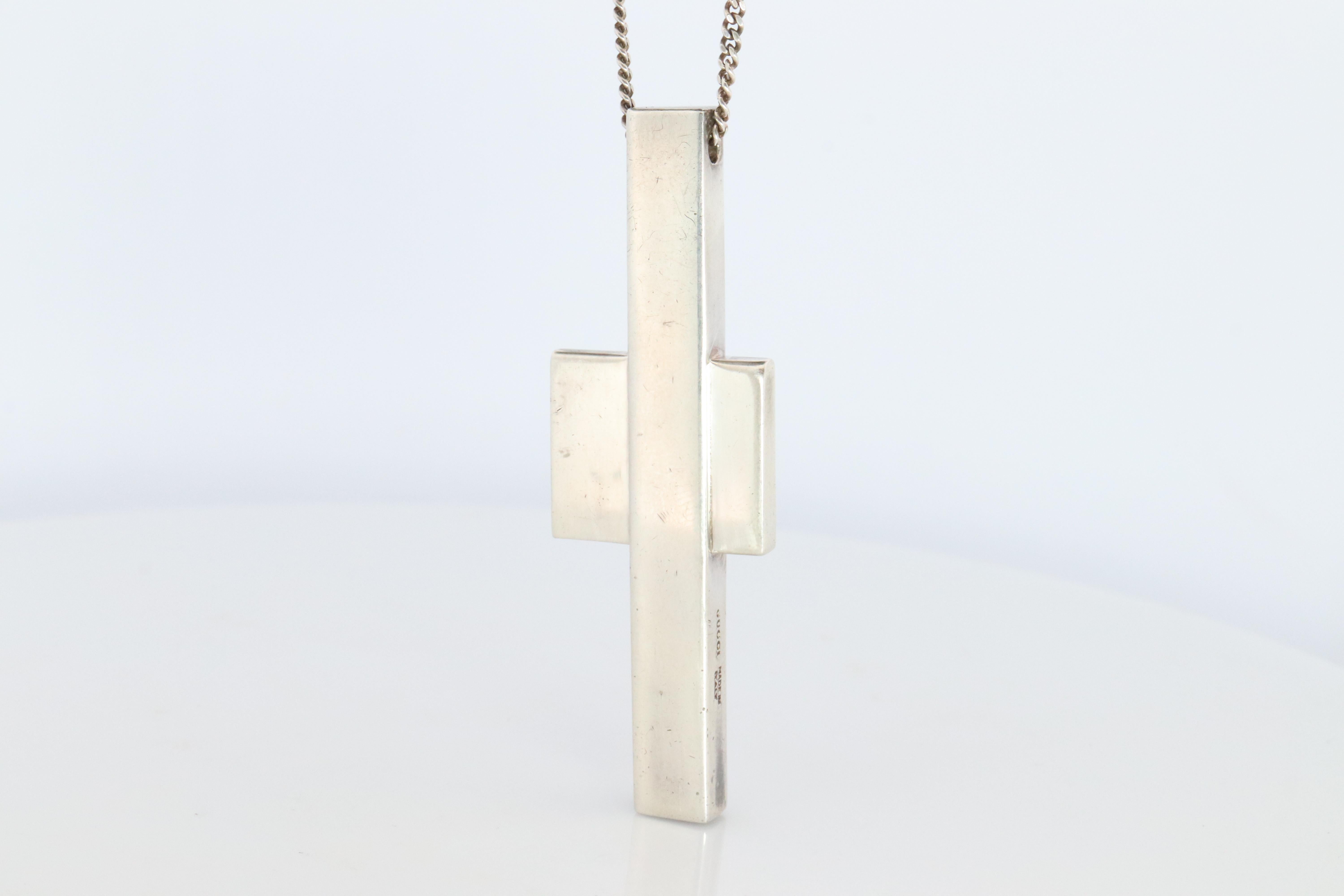 Vintage GUCCI Necklace. Geometric Cross Gucci Logo Sterling Silver ...