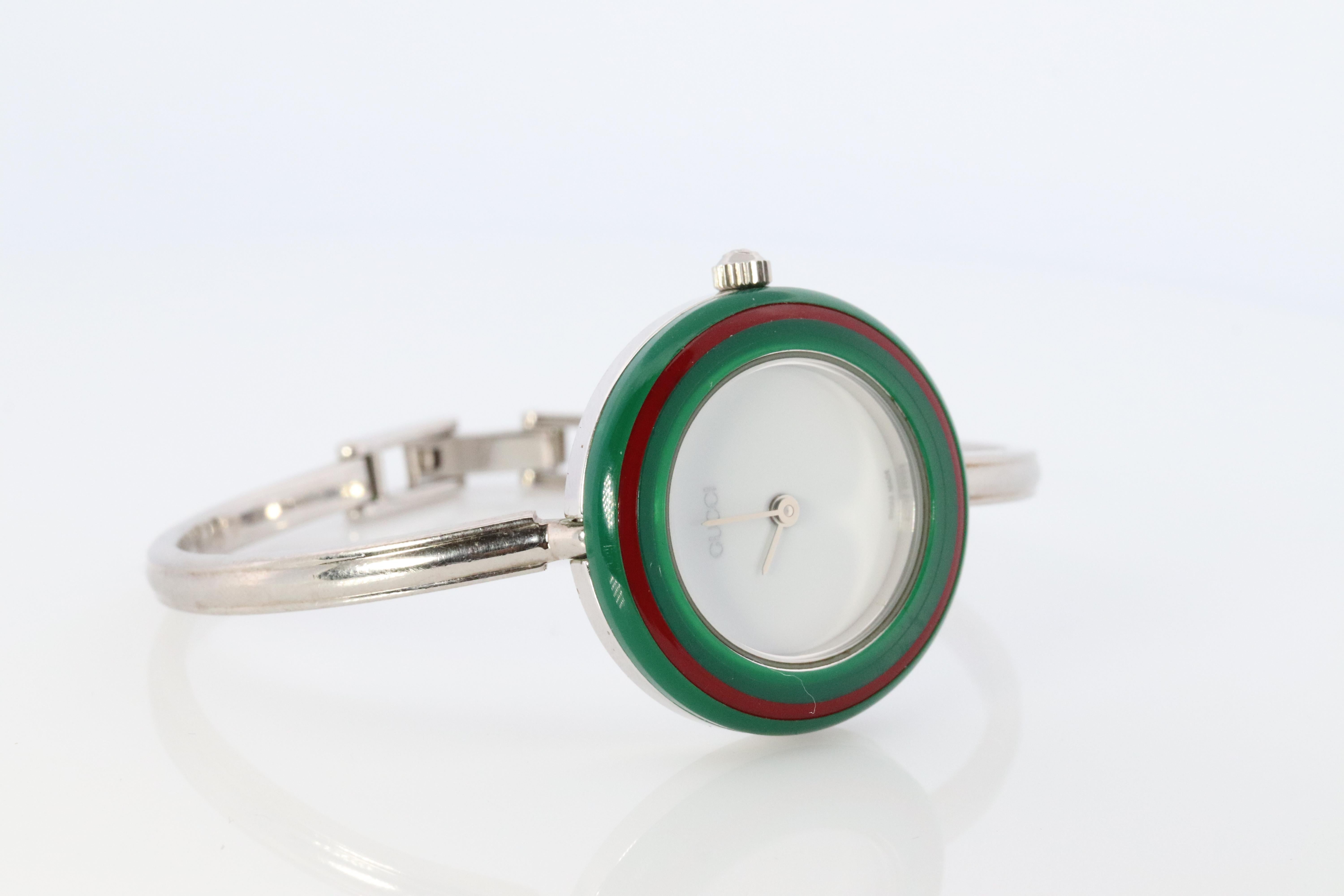 Vintage GUCCI Quartz 11/12.2 Watch Bezels Gucci Ladies Silver Bangle ...