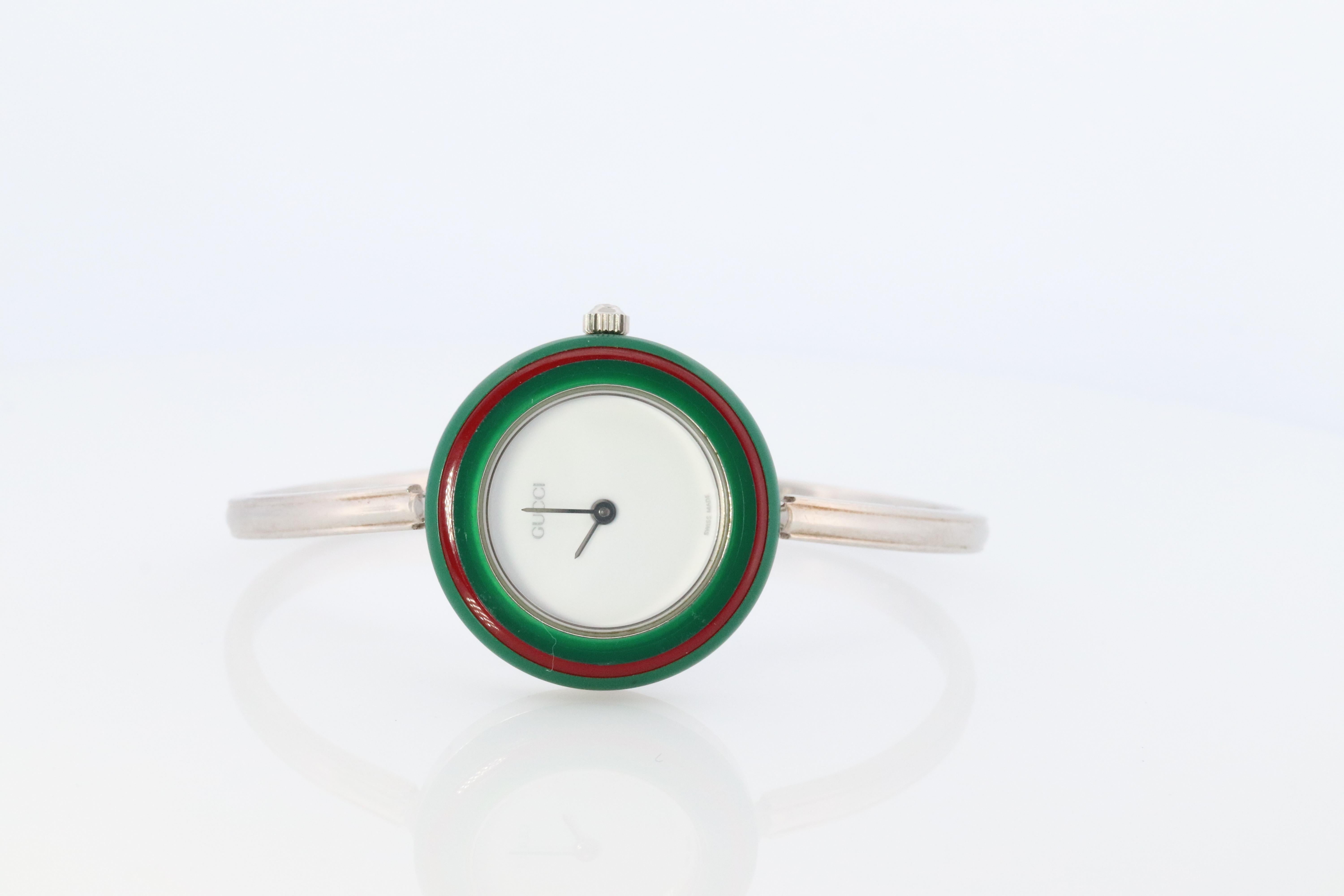 Vintage GUCCI Quartz 11/12.2 Watch Bezels Gucci Ladies Silver Bangle ...