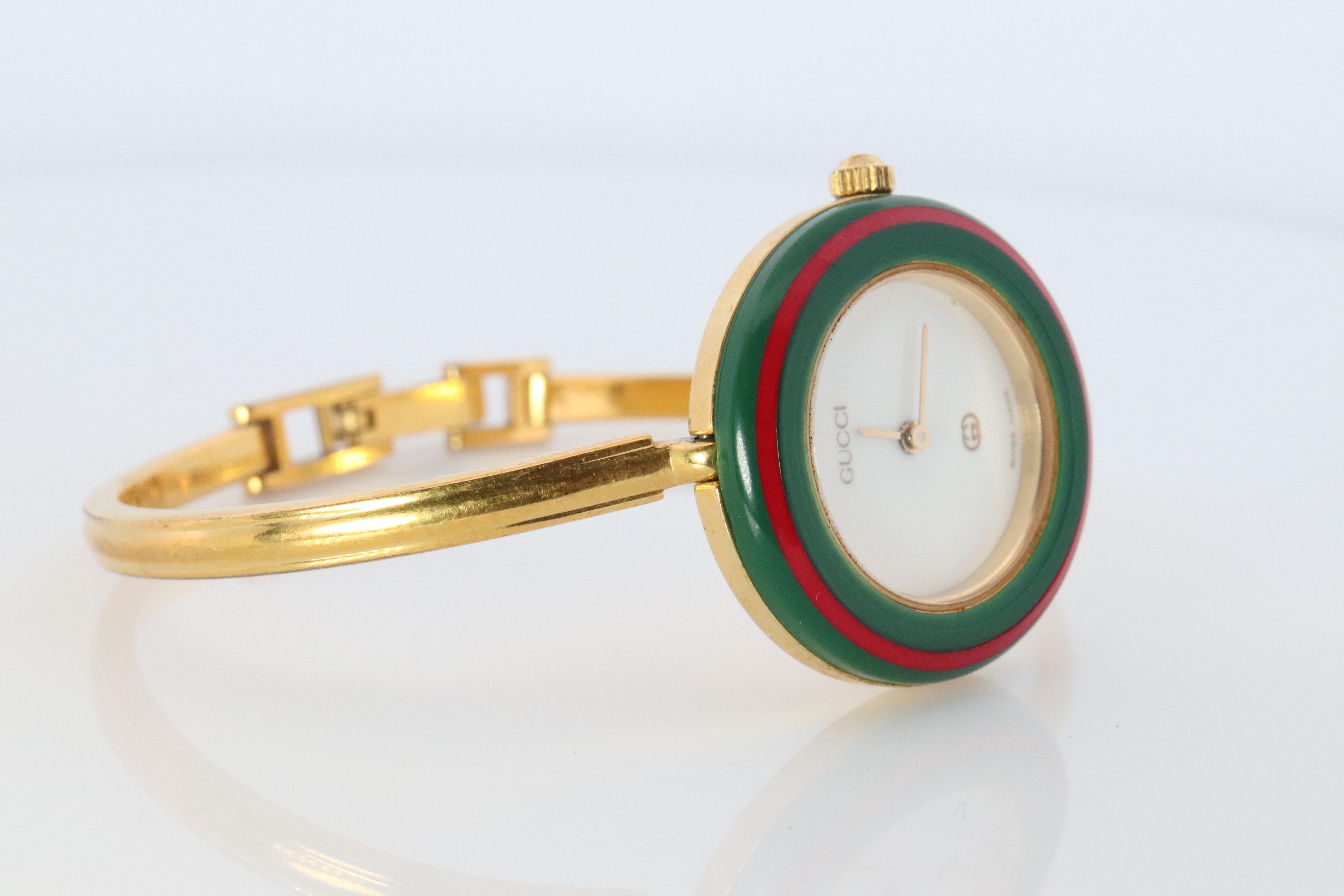 Vintage GUCCI Quartz 1100L Watch Color Bezels Gucci Ladies Bangle ...