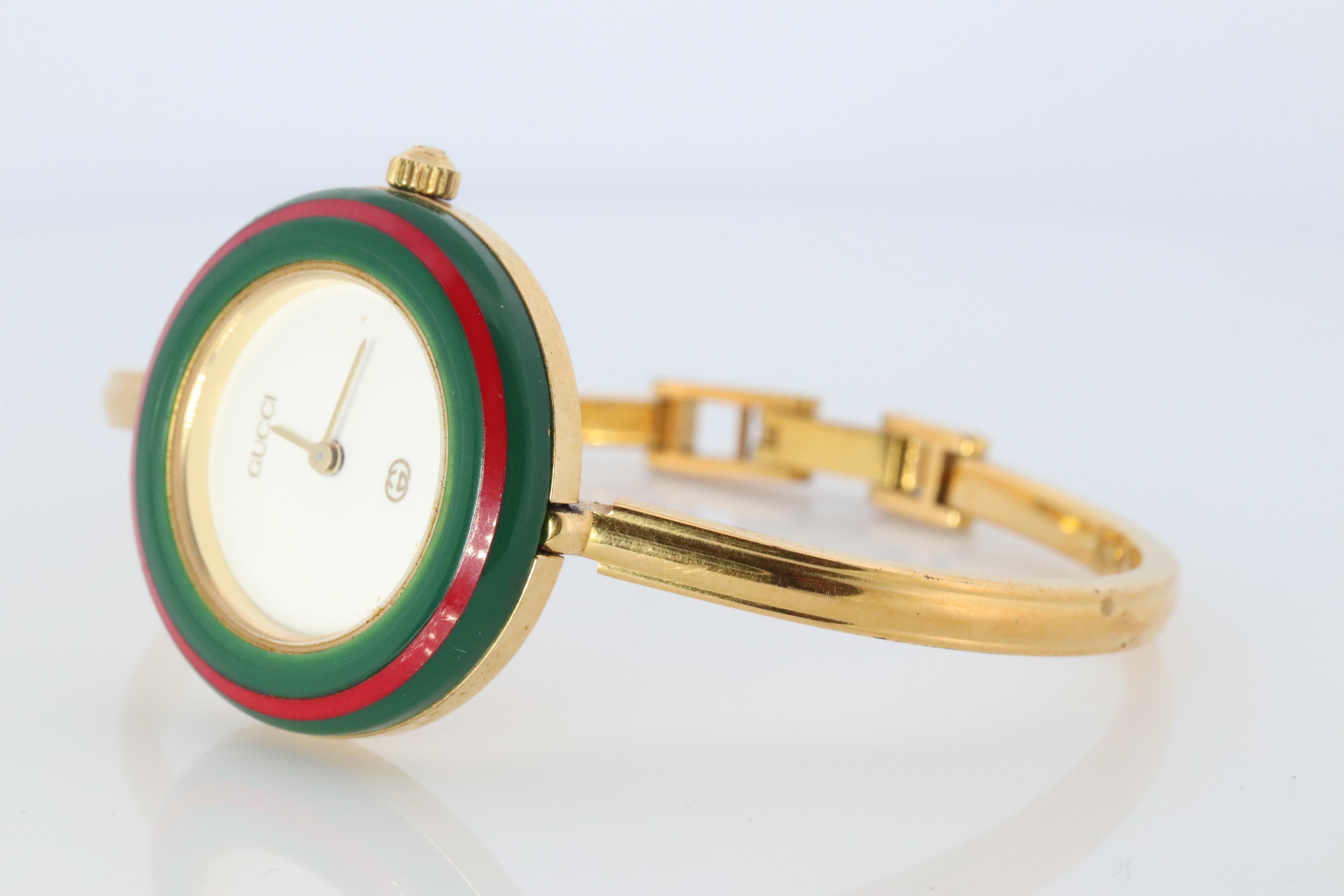 Vintage GUCCI Quartz 1100L Watch Color Bezels Gucci Ladies Bangle ...