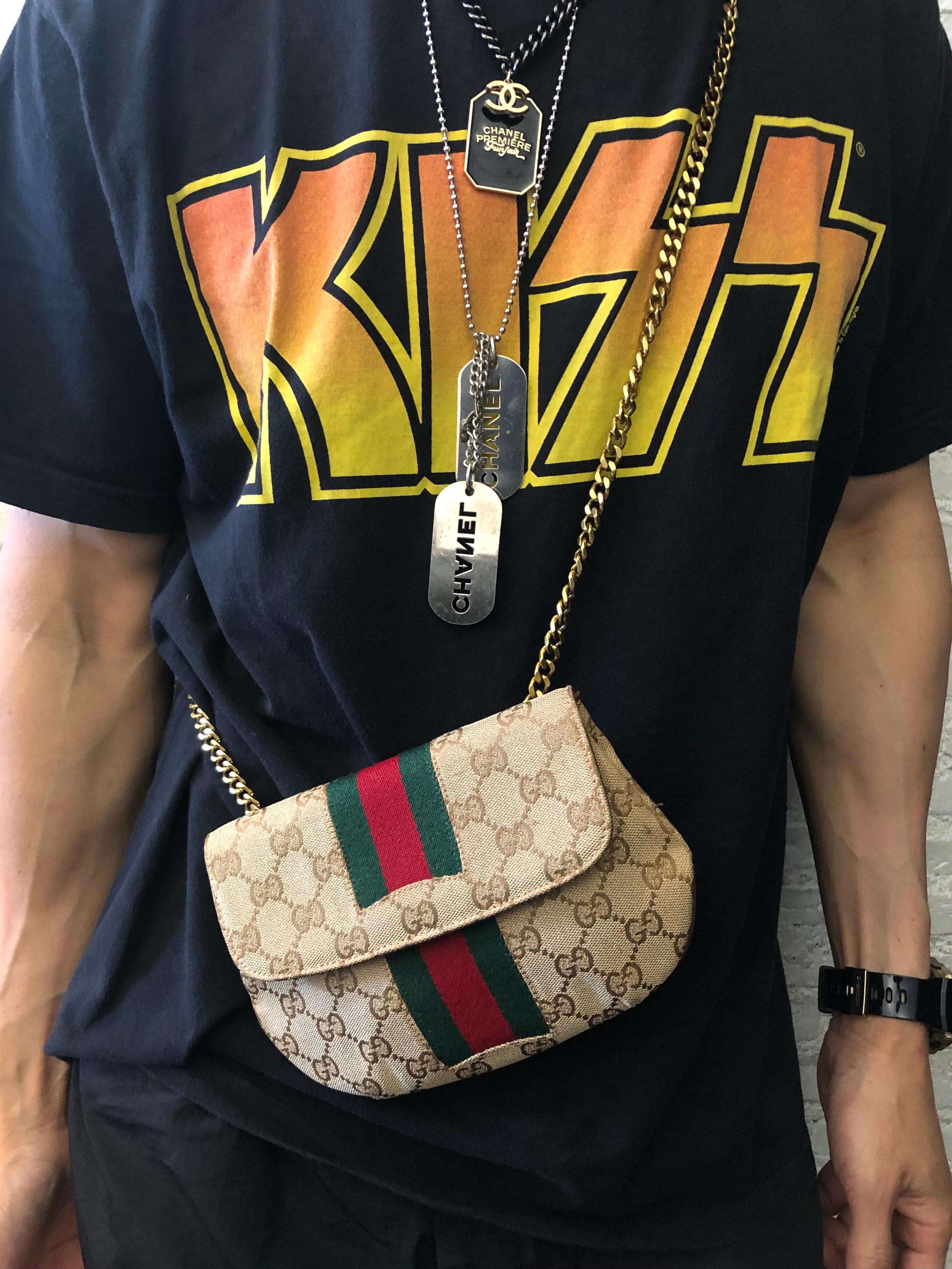 Vintage GUCCI Web GG Monogram Jacquard Pouch Bag (Altered) For Sale at ...