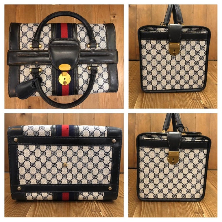 Vintage GUCCI Web Navy GG Monogram Canvas Soft-Sided Vanity Trunk Bag ...